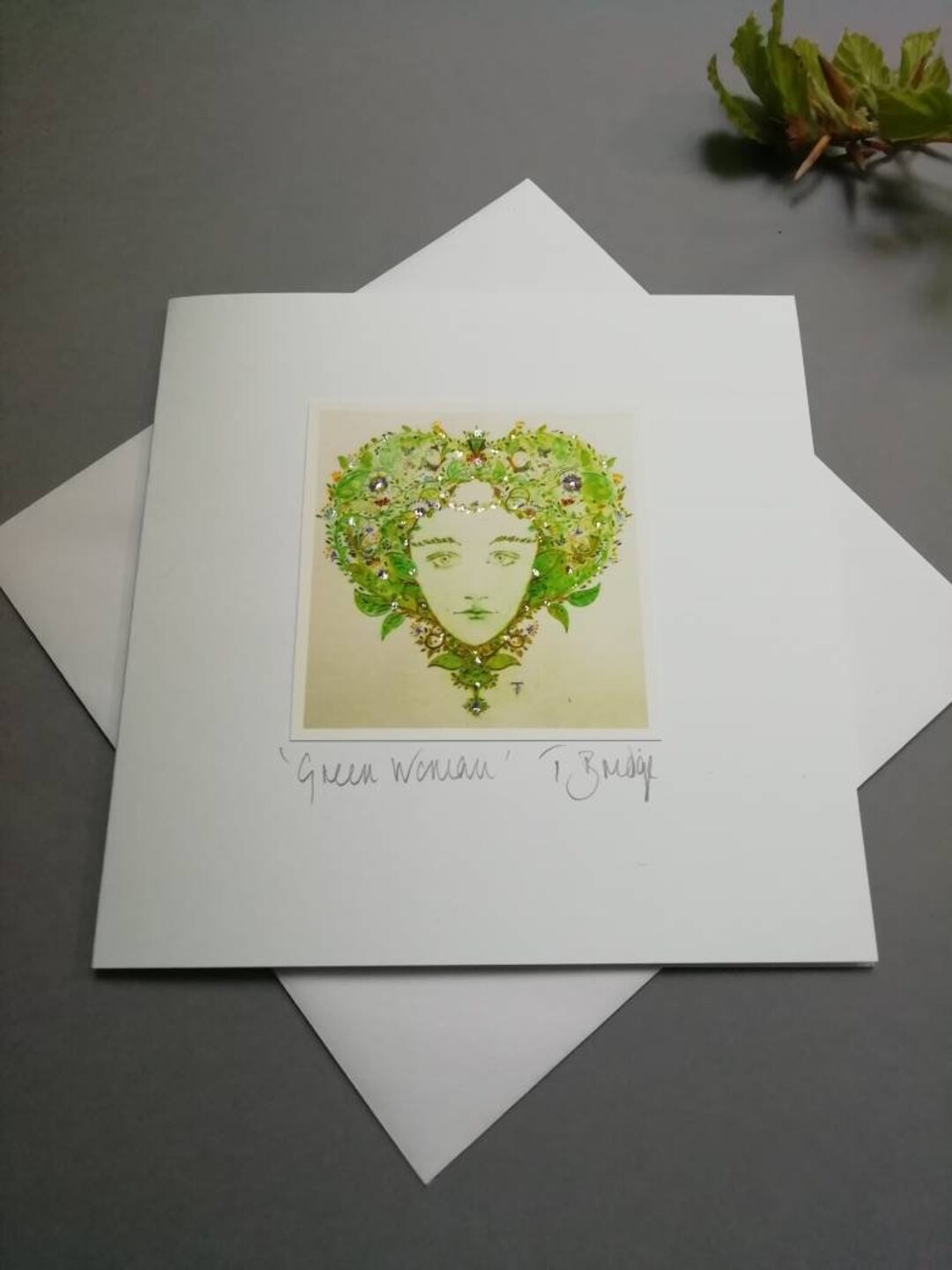 HANDMADE CARD - Green Woman. Handmade to Order. 14x14cm. Sparkle ...