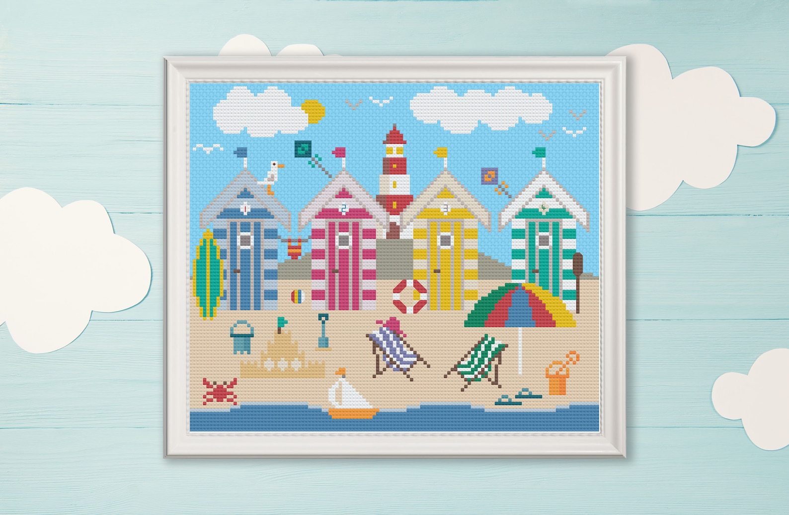 Cross Stitch Pattern Beach Huts Beach Scene PDF Download | Etsy UK