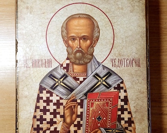 Saint Nicholas Icon, Handmade Greek Orthodox Icon of St Nick, Byzantine ...