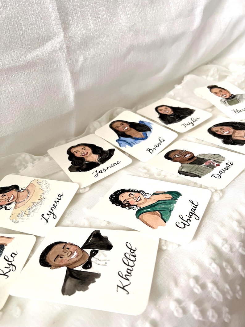 Custom Hand-painted Watercolor Portrait Place Cards - Personalized Name ...
