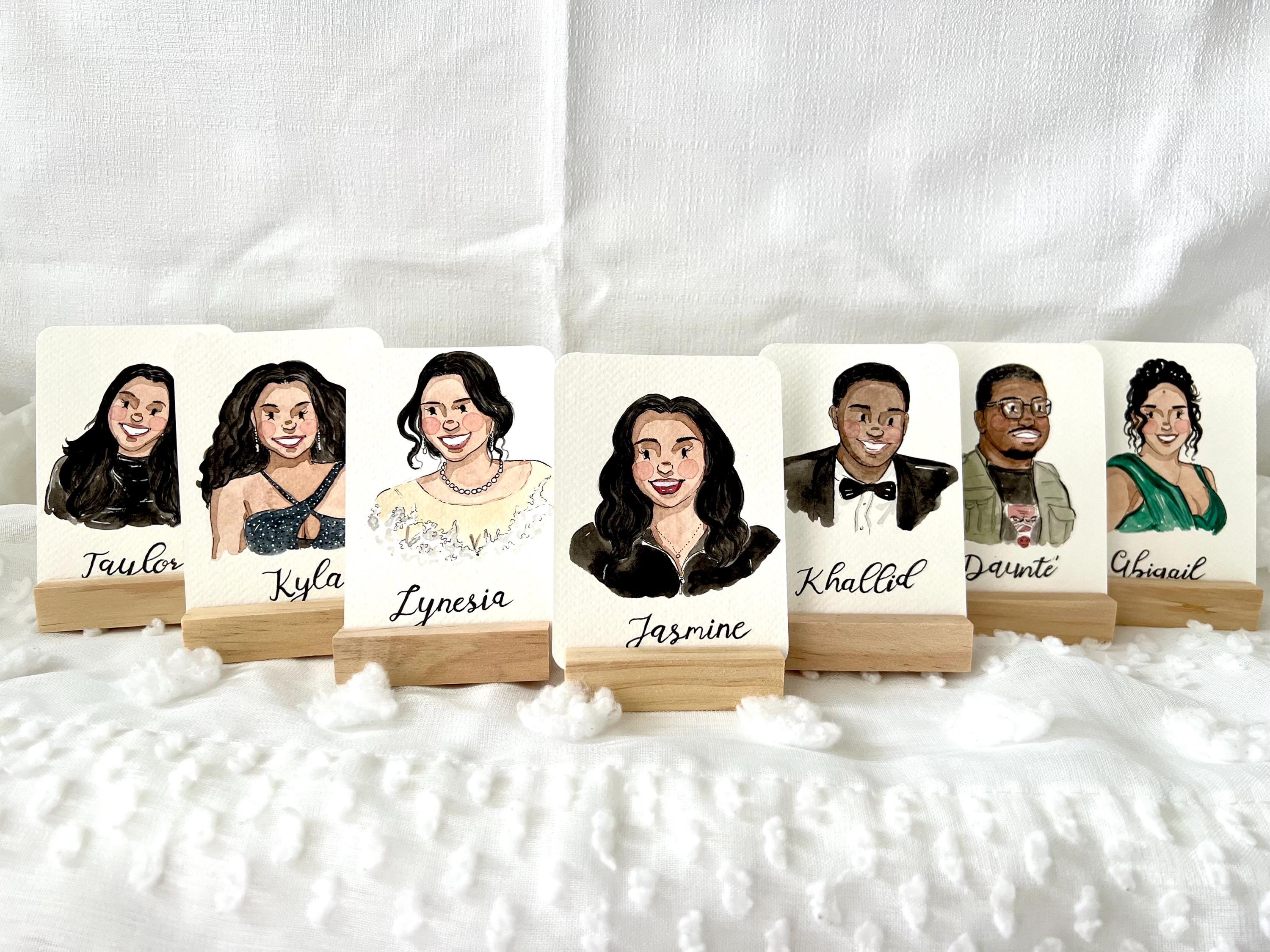 Custom Hand-painted Watercolor Portrait Place Cards - Personalized Name ...