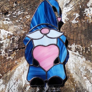 Stained Glass Gnome Suncatcher. Window Ornament, Gnomes Glass Decor, Hanging Decoration, Heart ...