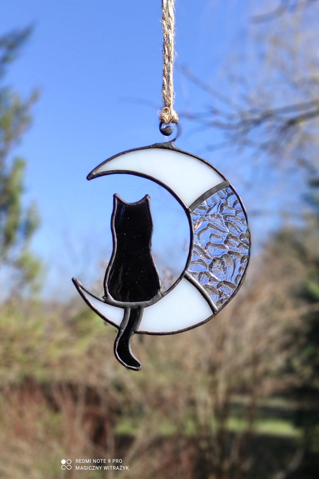 Stained Glass Black Cat on the Moon Suncatcher. Window Ornament ...