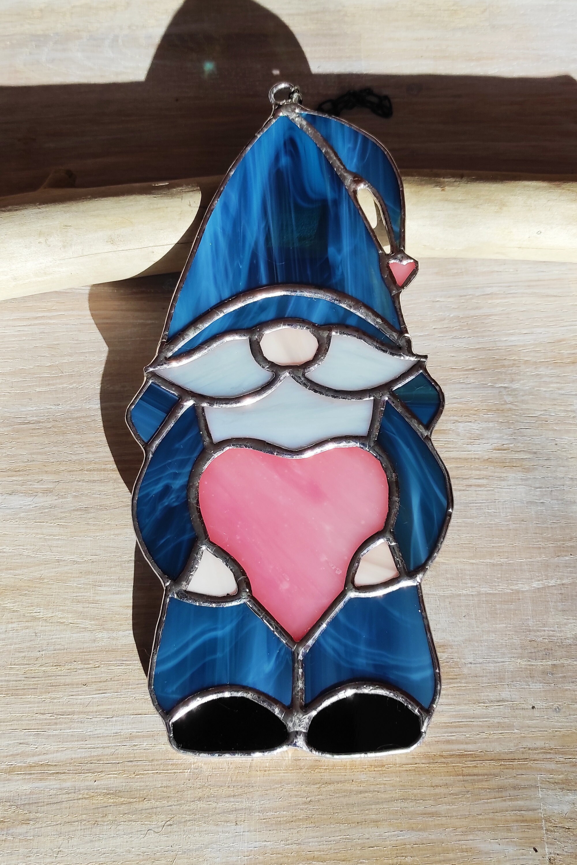 Stained Glass Gnome Suncatcher. Window Ornament, Gnomes Glass Decor, Hanging Decoration, Heart ...