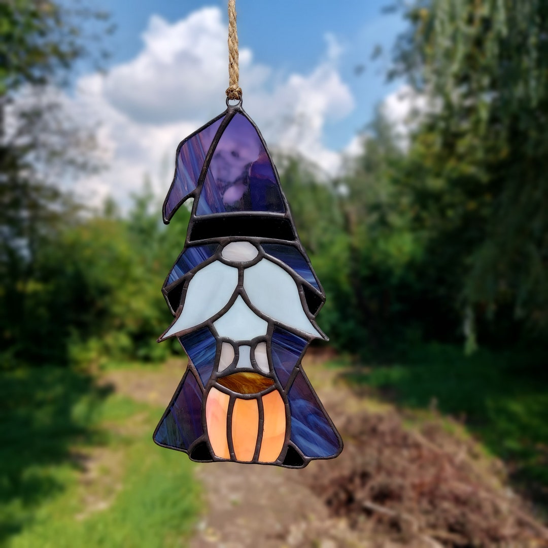Stained Glass Gnome Suncatcher. Window Ornament, Gnomes Glass Decor ...