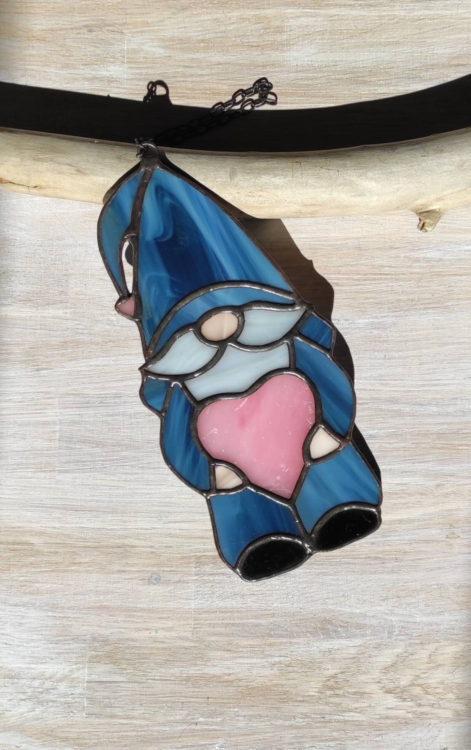 Stained Glass Gnome Suncatcher. Window Ornament, Gnomes Glass Decor, Hanging Decoration, Heart ...