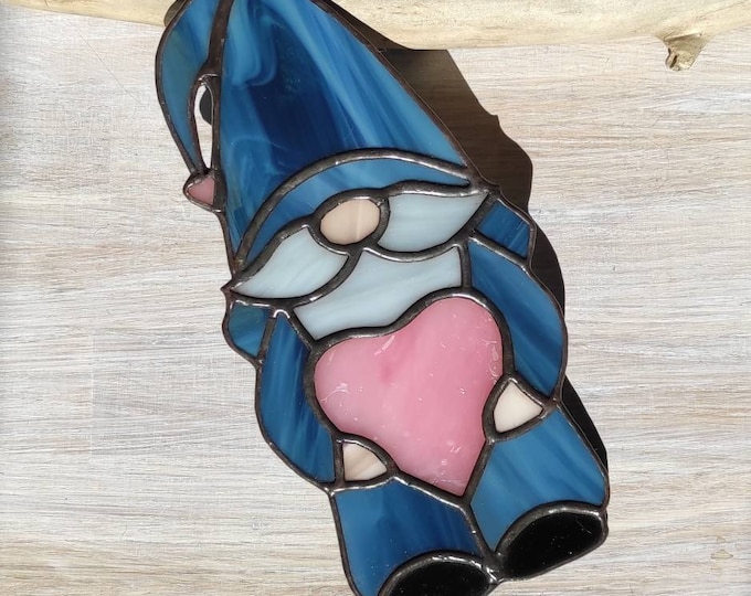 Stained Glass Gnome Suncatcher. Window Ornament, Gnomes Glass Decor, Hanging Decoration, Heart ...