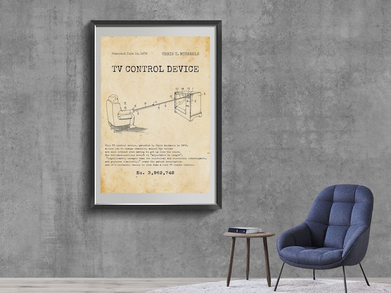 Funniest Patents Poster - Vintage TV Remote Control Print for Wall Art ...
