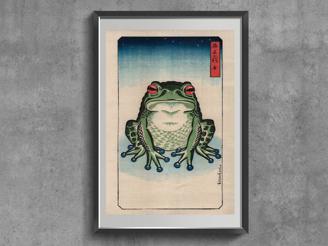 Frog Sketch Japanese Woodblock Print, Retro Toad Art, Animal Graphic ...