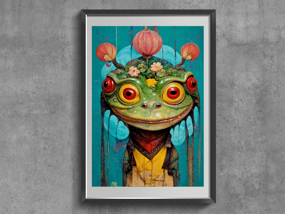 Reproducción en madera de sapo feo y bonito, Lámina japonesa de rana ...