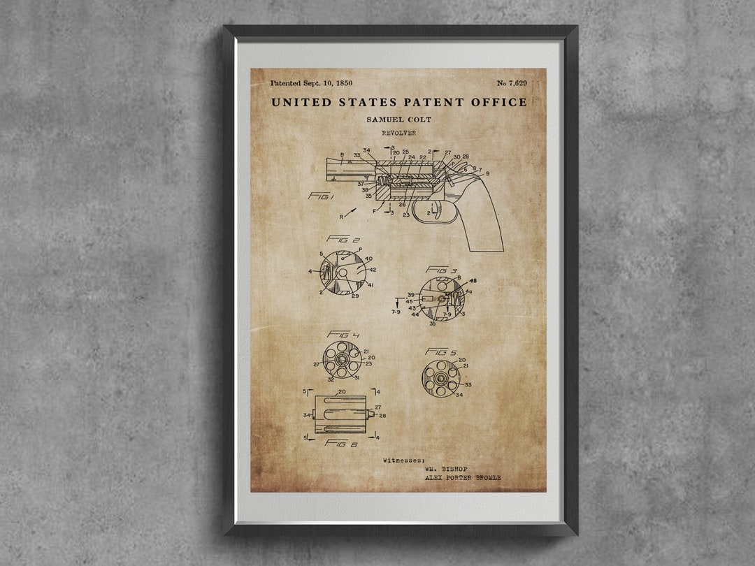 Revolver 1983 Patent Art Print, Gun Inventions Old Paper Poster ...
