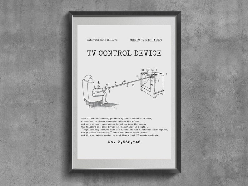 Funniest Patents Poster - Vintage TV Remote Control Print for Wall Art ...