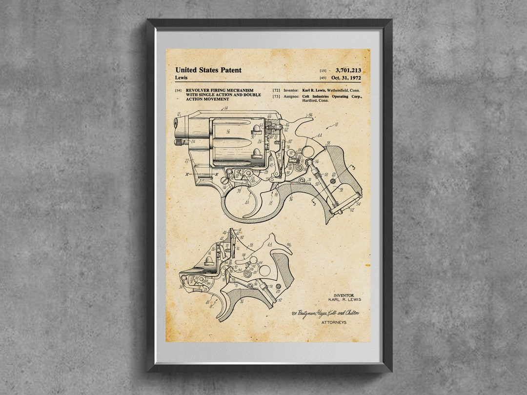 Revolver Patent Print. Vintage Revolver Blueprint. Antique Gun Patent ...