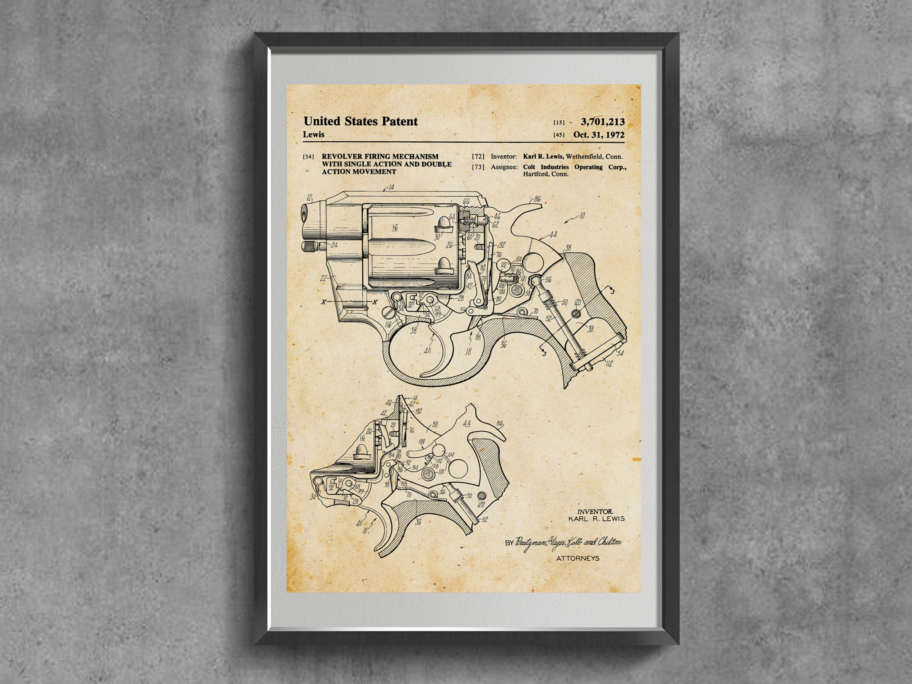Revolver Technical Drawing. Revolver Patent Print. Vintage - Etsy UK