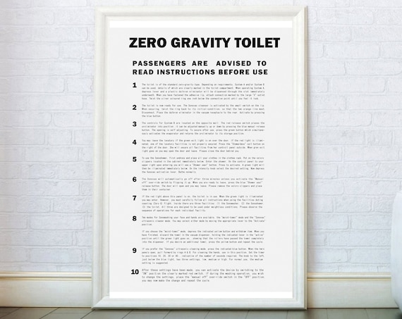 Zero Gravity Toilet Instructions Print. Vintage Toilet Decor. - Etsy