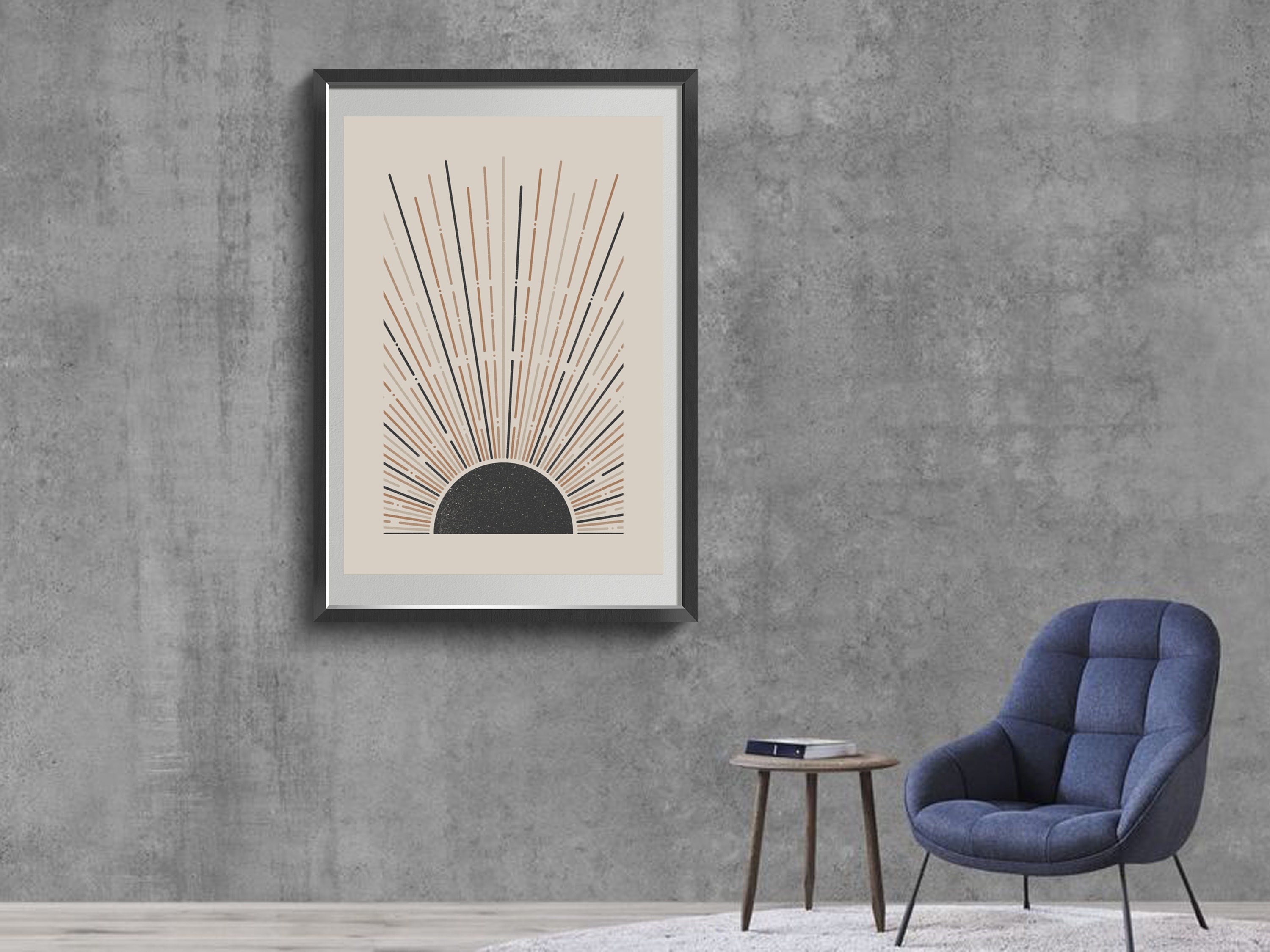 Retro Sun Art Boho Poster on Stretched Canvas. Boho Bliss: Vibrant ...