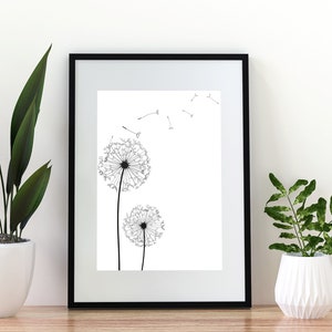 Dandelion Wall Art, Minimalist Floral Dandelion Print, Dandelions Home ...