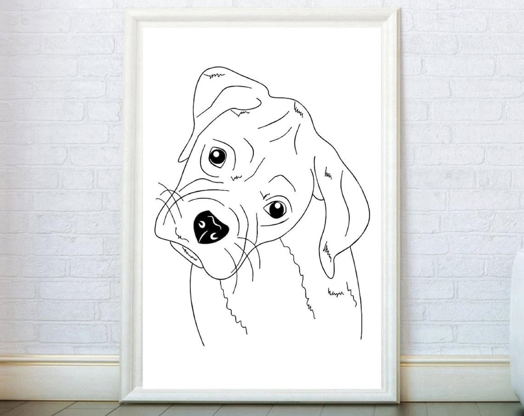 Puppy Dog Line Art Drawing Print, Dog Poster, Puppy Dog Art Sketch ...