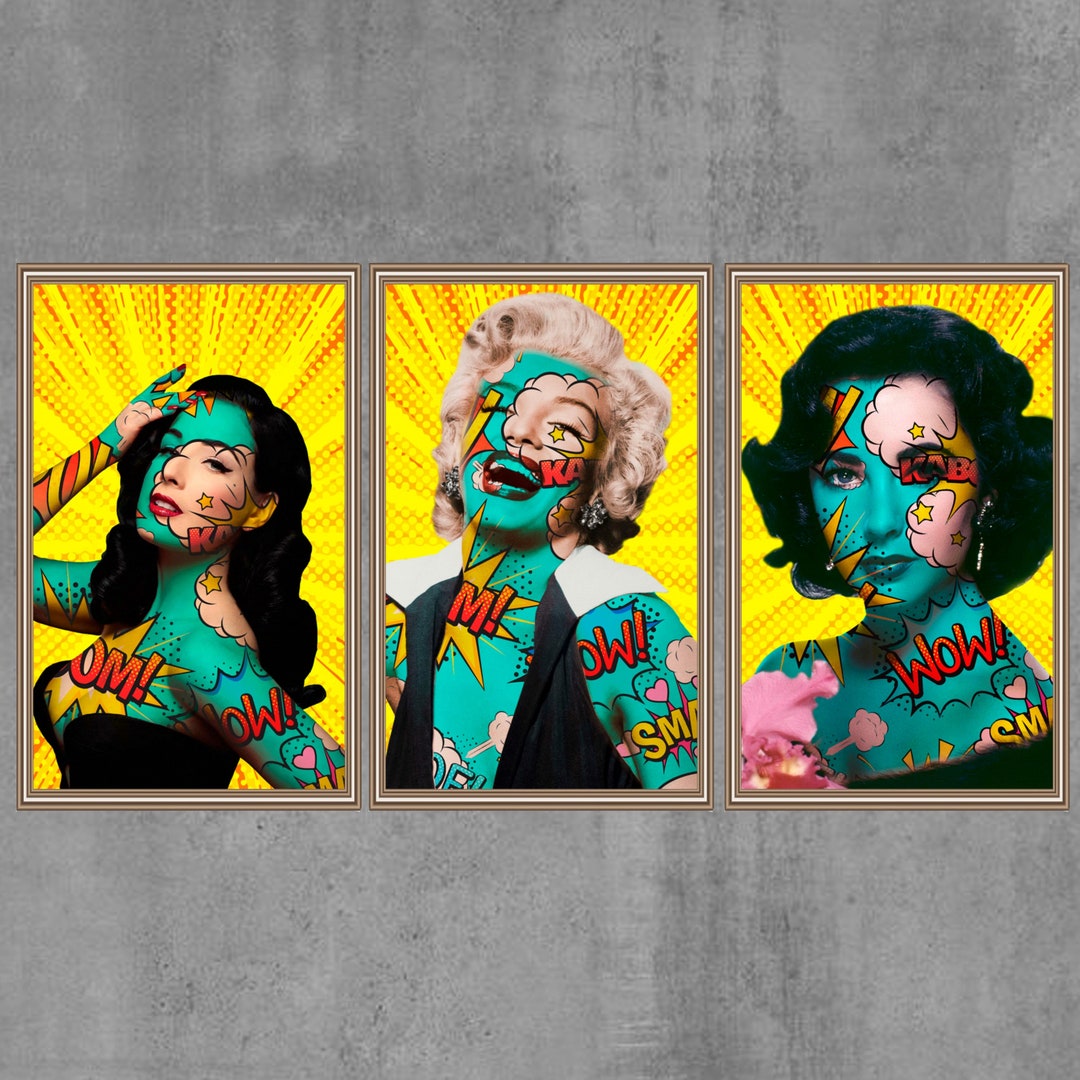 Pop Art Set of 3, Popart Framed, Famous American Actress Print, Room ...