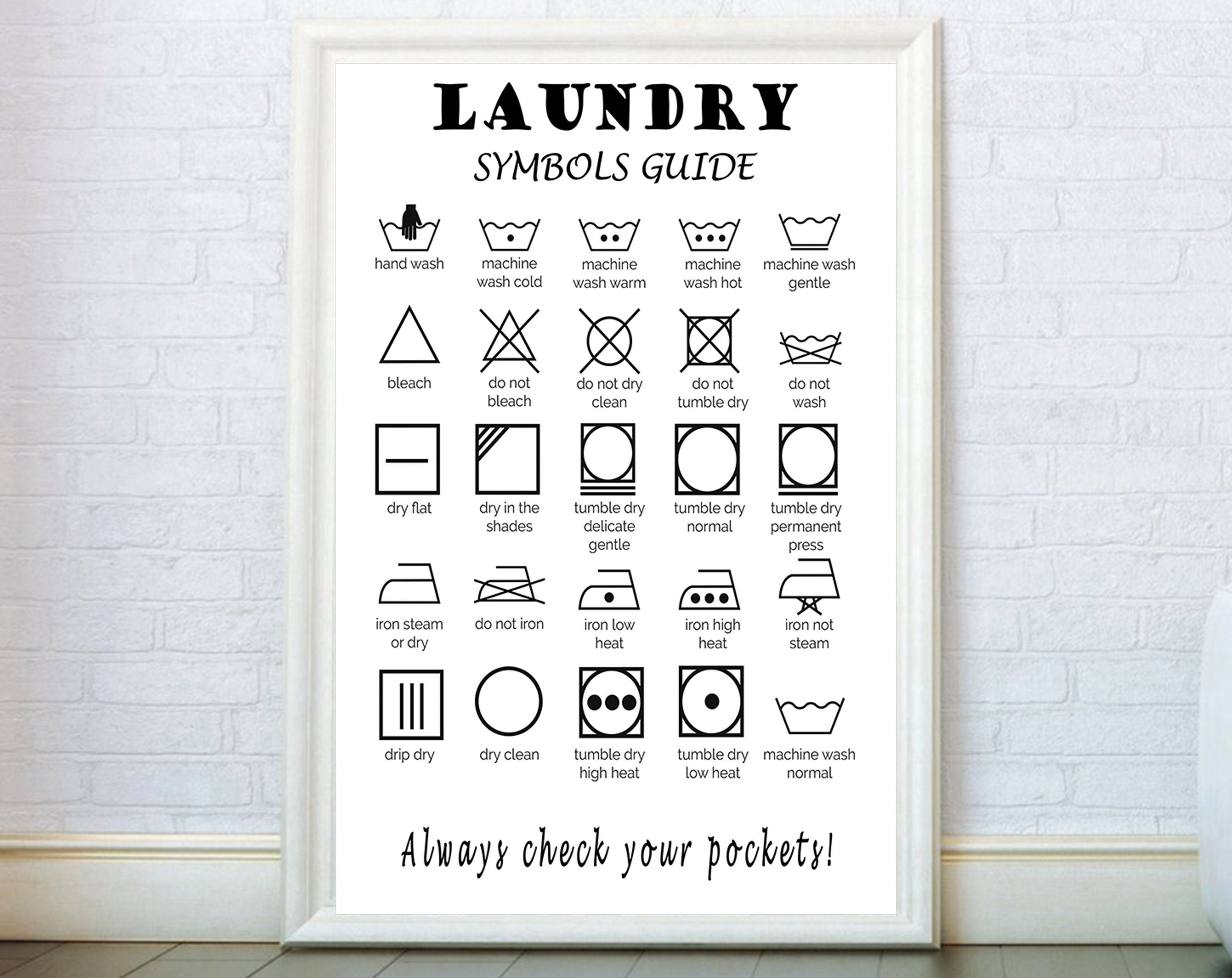 Laundry Symbols Bathroom Poster Laundry Washing Guide - Etsy