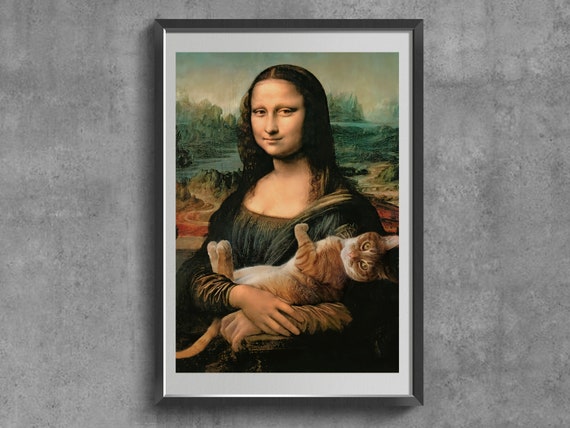Mona Lisa With A Cat Poster. Pop Illustration Painting Print - Etsy
