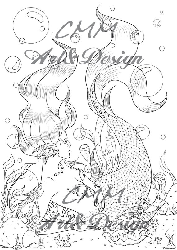Printable Coloring Page Mermaid 2 Fantasy | Etsy