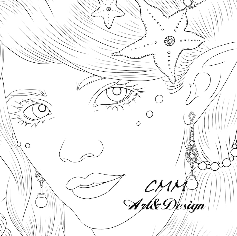 Printable Coloring Page Sea Witch Lineart - Etsy Australia