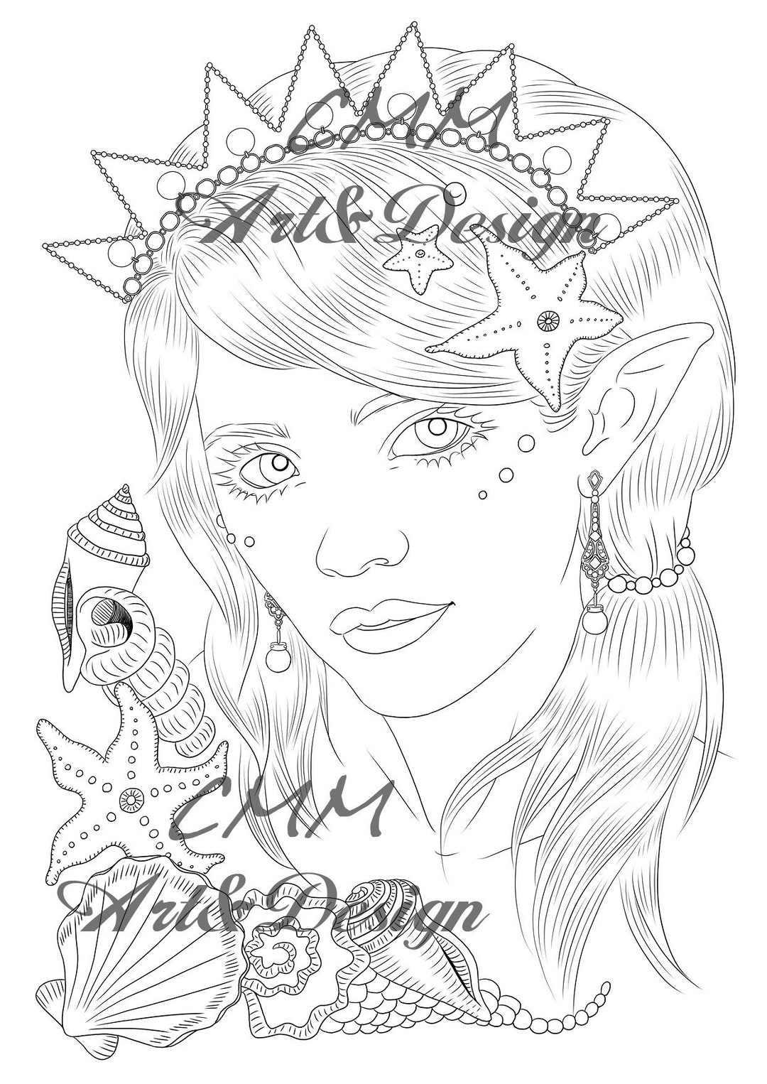 Printable Coloring Page Sea Witch Lineart - Etsy Australia