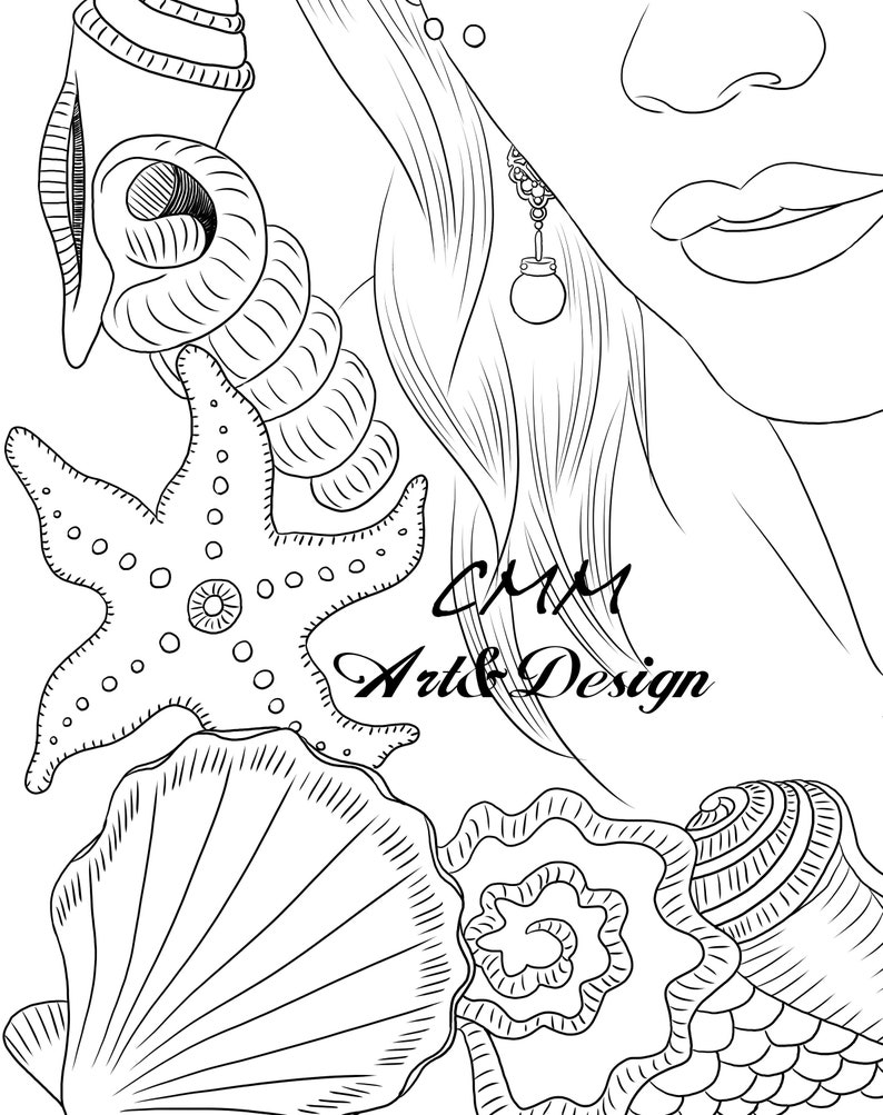 Printable Coloring Page Sea Witch Lineart - Etsy Australia