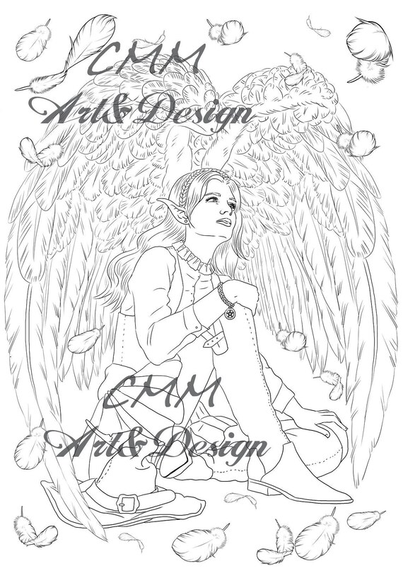 Printable Coloring Page Angelic Elf Lineart - Etsy