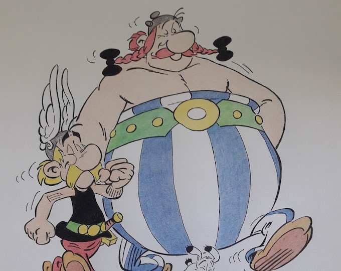 Drawing of Asterix and Obelix Made in Pencil - Etsy