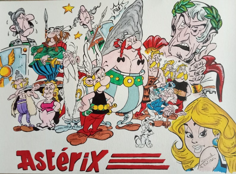 Illustration of Asterix Characters Done in Paint - Etsy