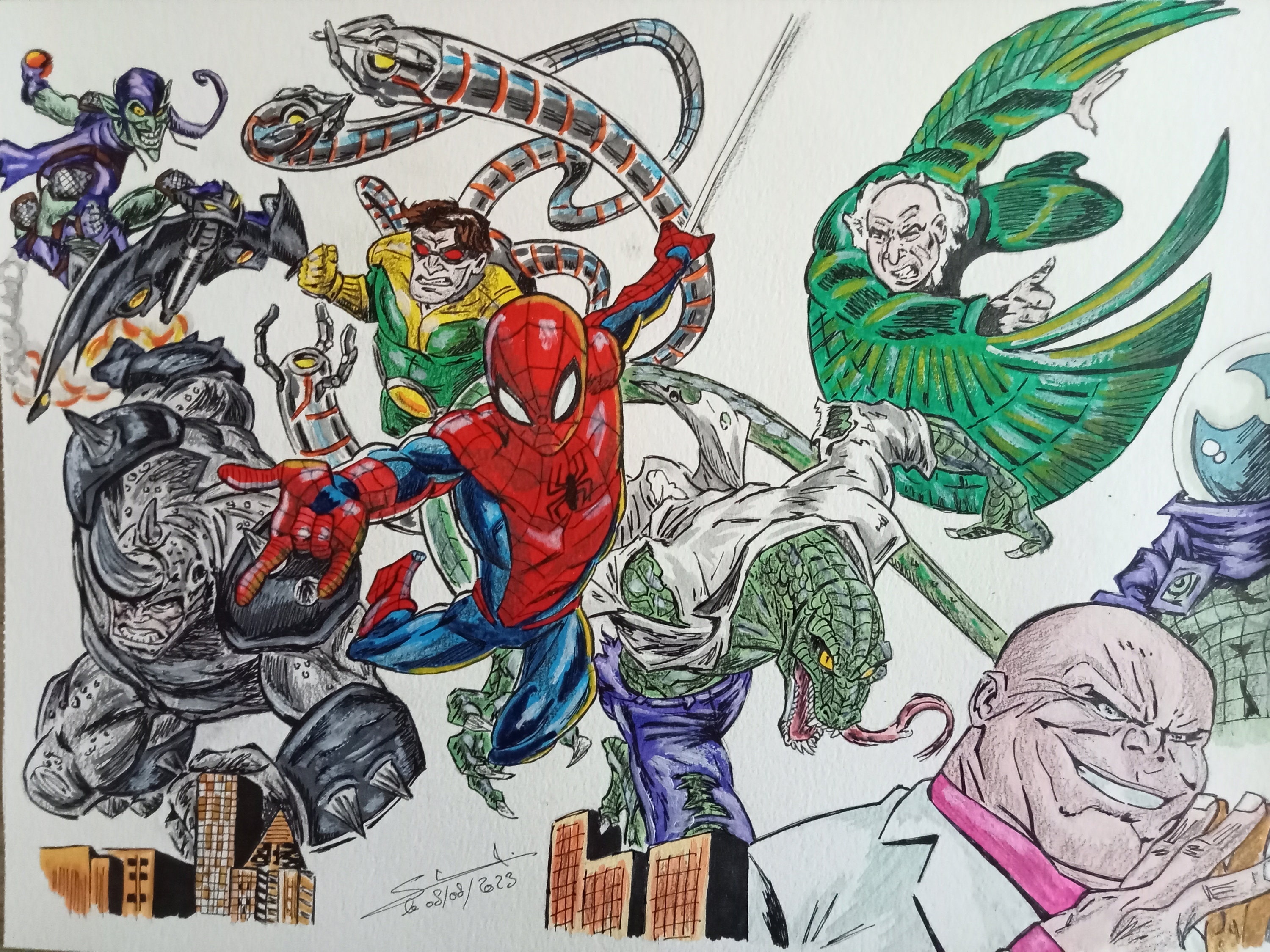 Spiderman Vs Sinister Six Drawing
