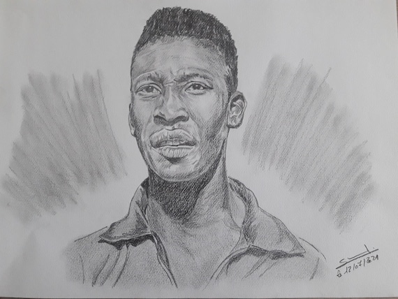 Portrait of Pelé in Pencil - Etsy UK