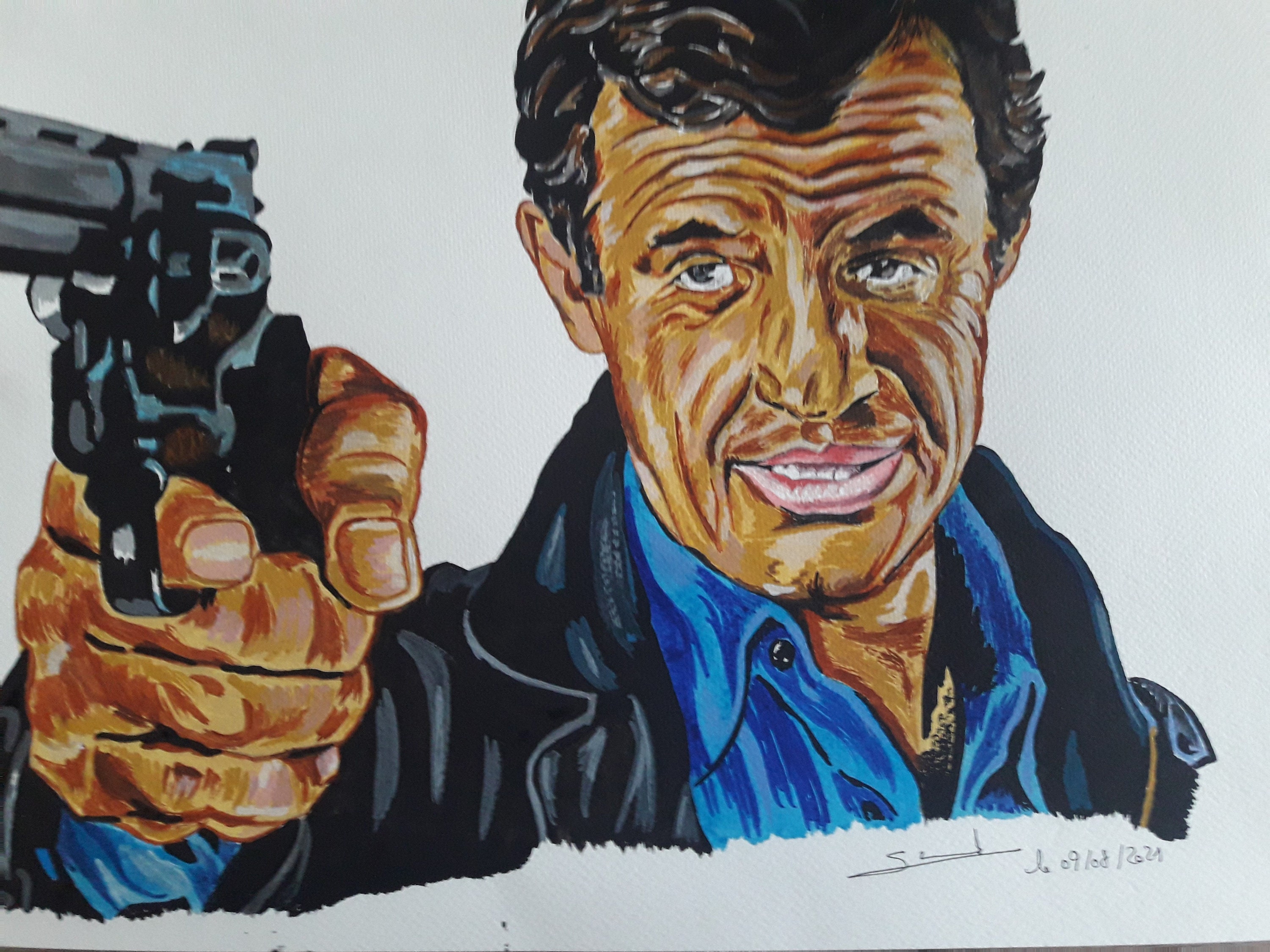 Drawing of the film 100,000 dollars in the sun with JP Belmondo and ...