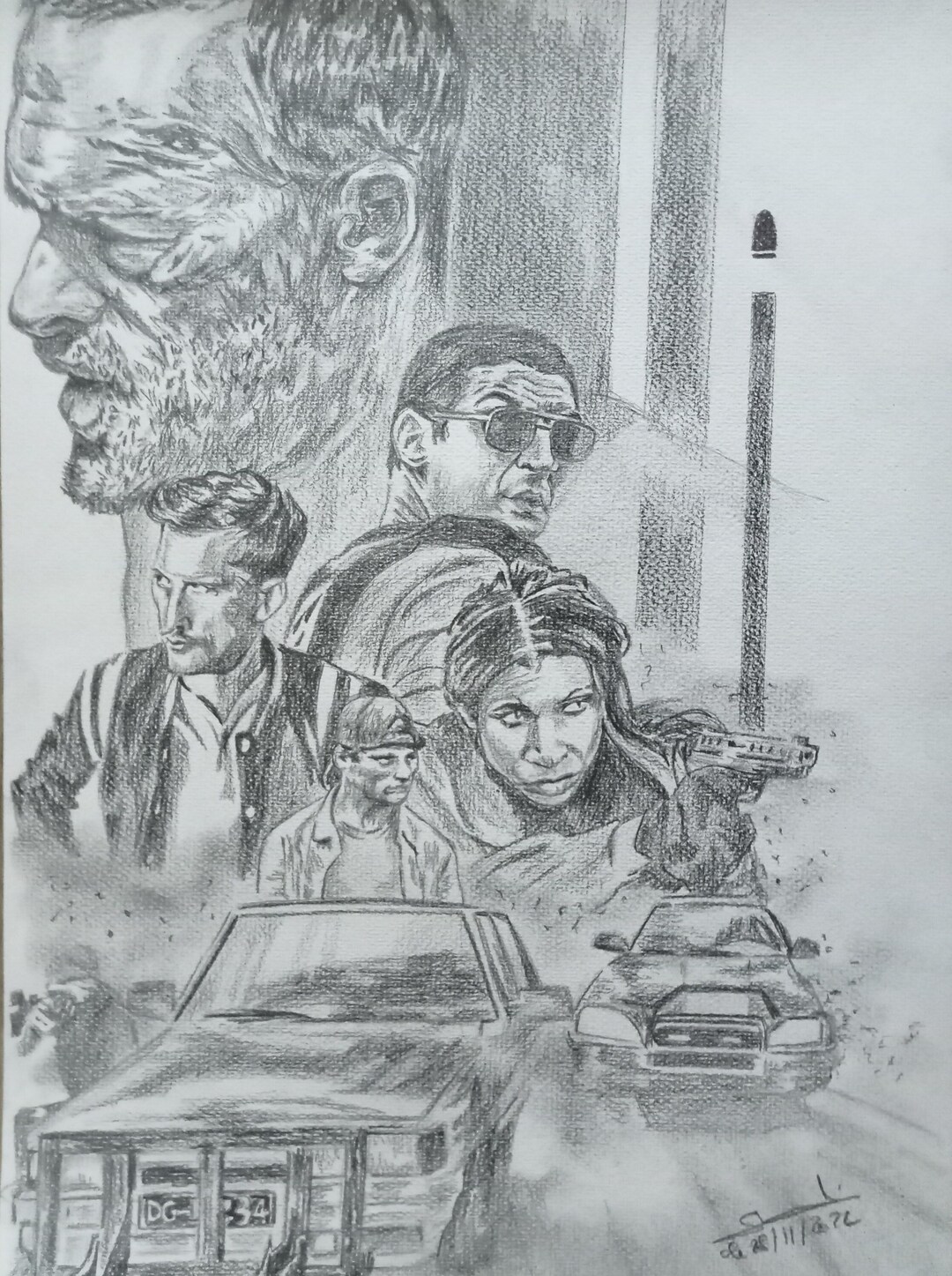 Illustration of the Film Lost Bullet Made With Pencils - Etsy