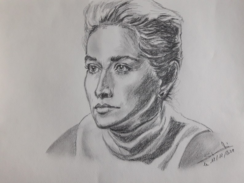 Portrait of Sharone Stone in Pencil - Etsy