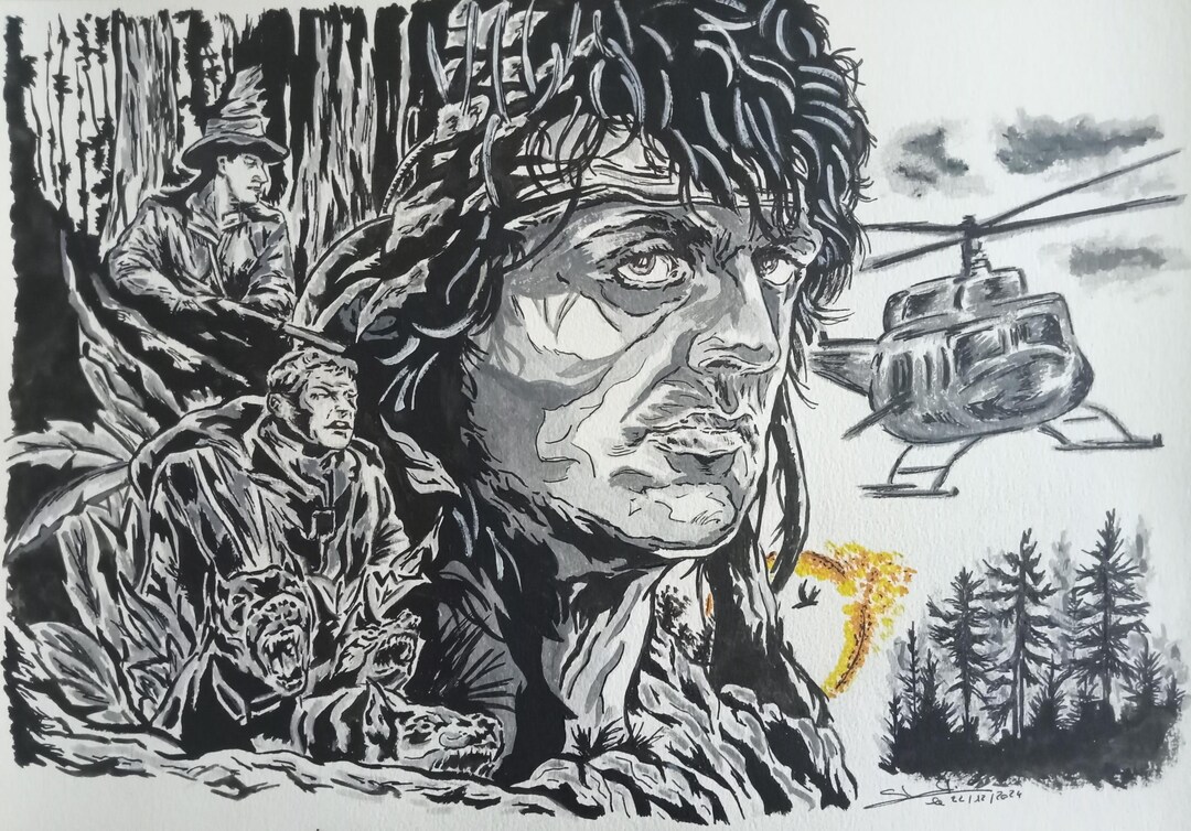 Rambo Movie Illustration in Paint - Etsy
