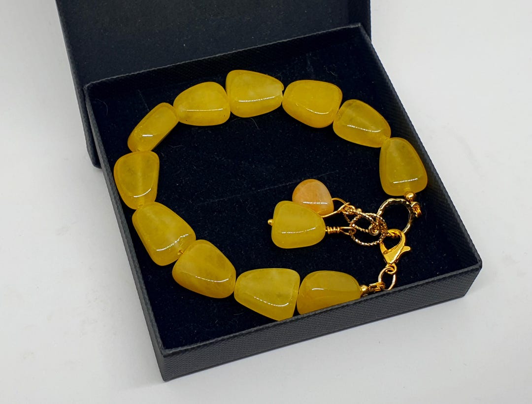 Stunning Burmese Yellow Jade Chunk Bracelet, Gold Plated Bead Bracelet ...
