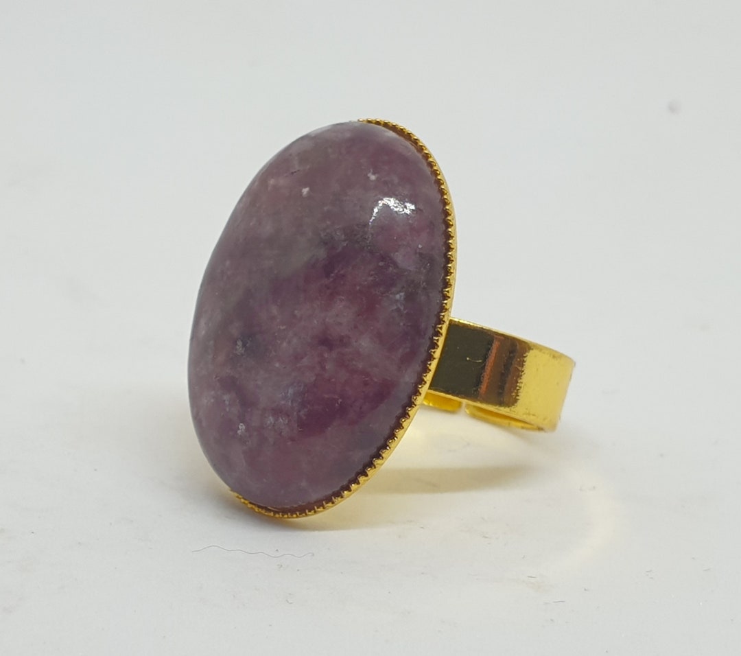 Large Oval Semi-precious Brazilian Purple Lepidolite Ring, Adjustable ...