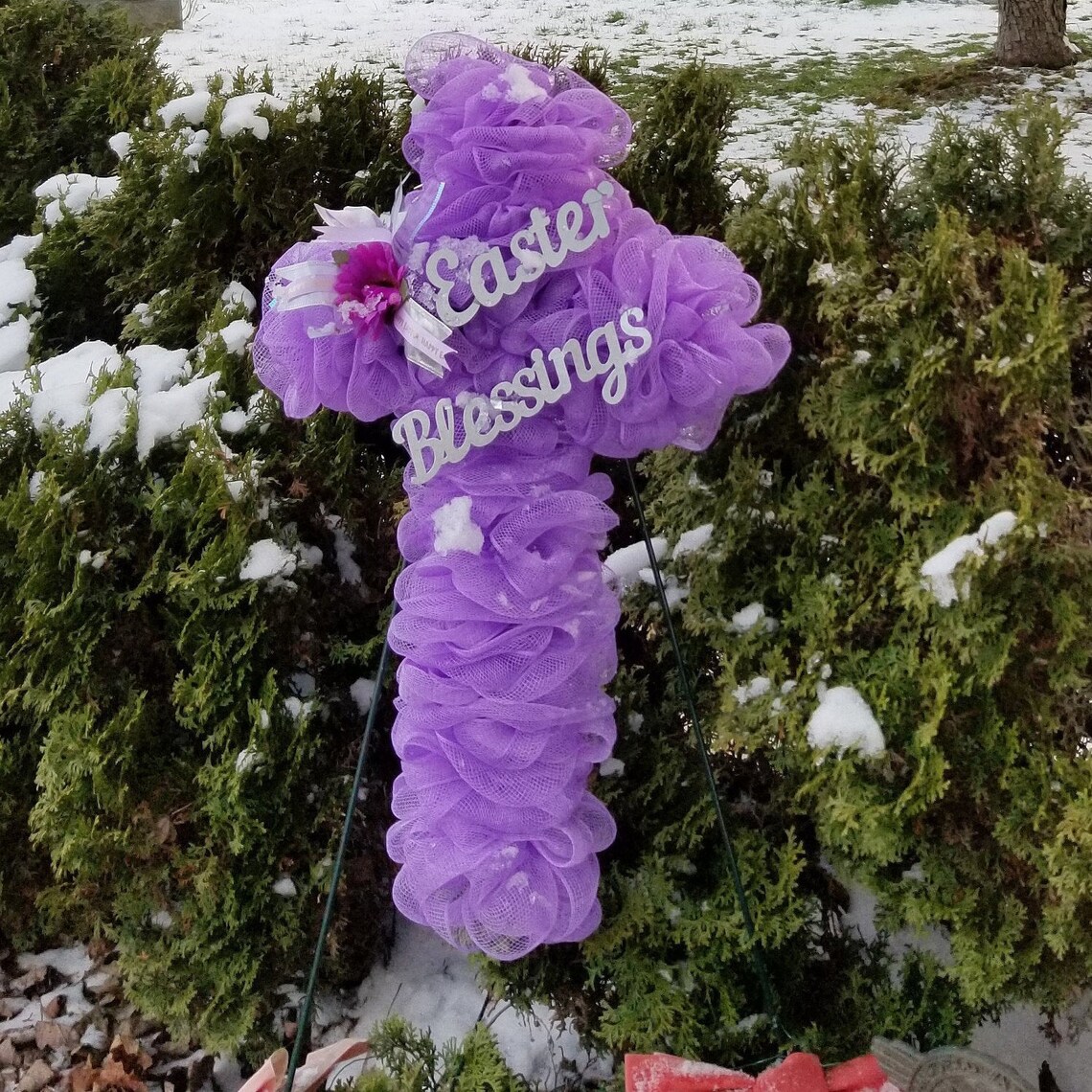 EASTER - Ribbon Style Deco Mesh Cross Wreath - Etsy