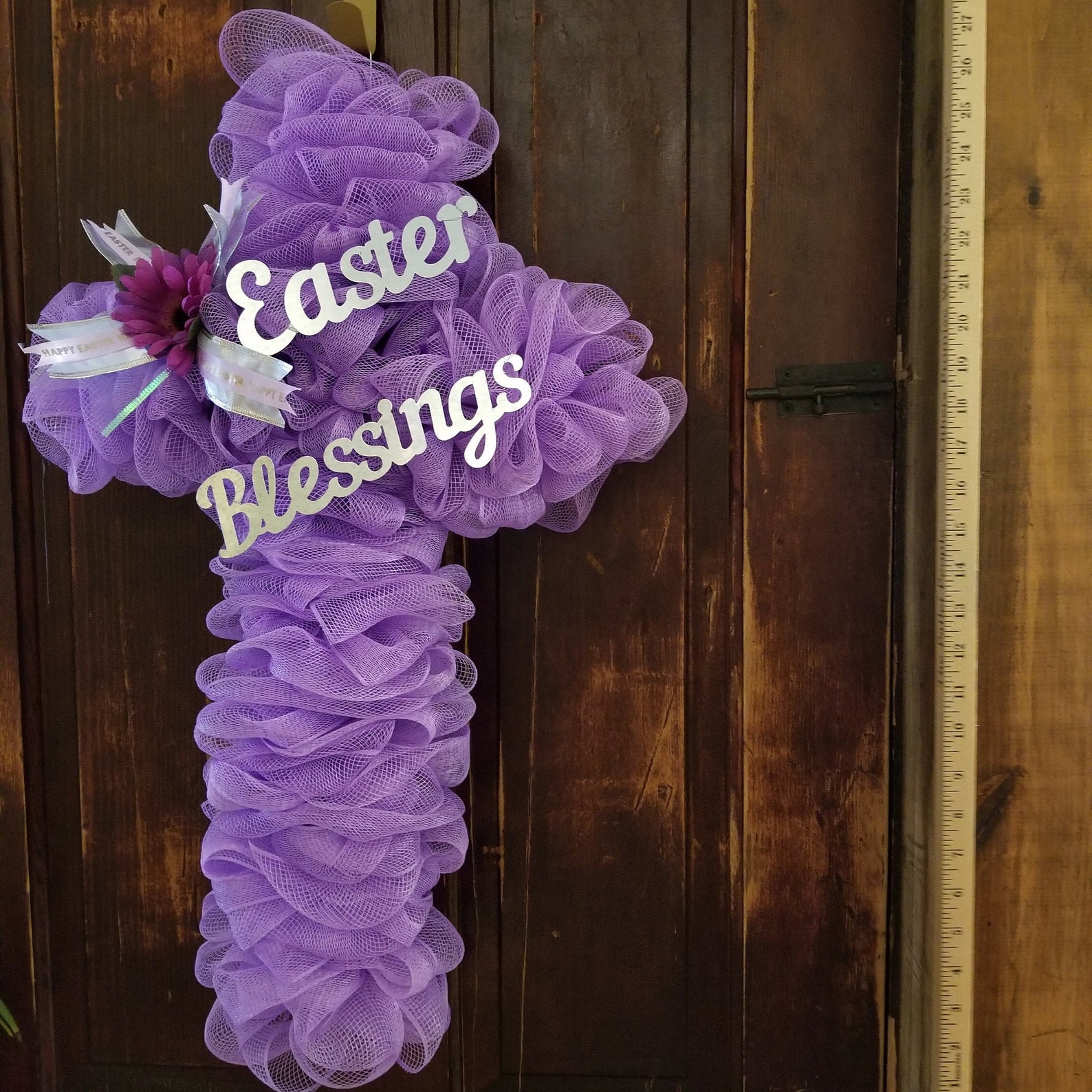 EASTER Ribbon Style Deco Mesh Cross Wreath - Etsy