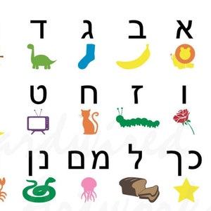 Hebrew Alphabet Wall Decal - Colorful Hebrew Alephbet With Pictures ...