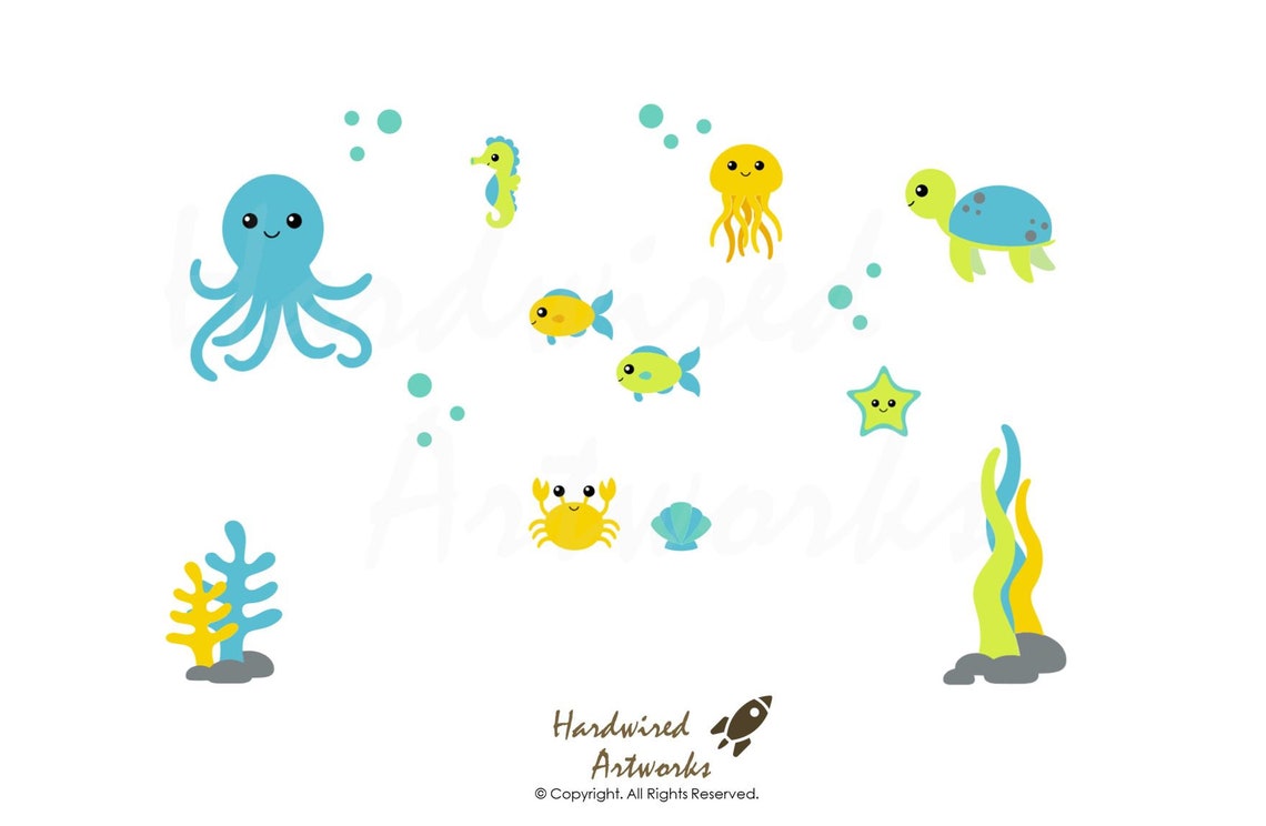 Ocean Friends Wall Decal - Octopus, Fish, Turtle, Seahorse, Aquarium ...