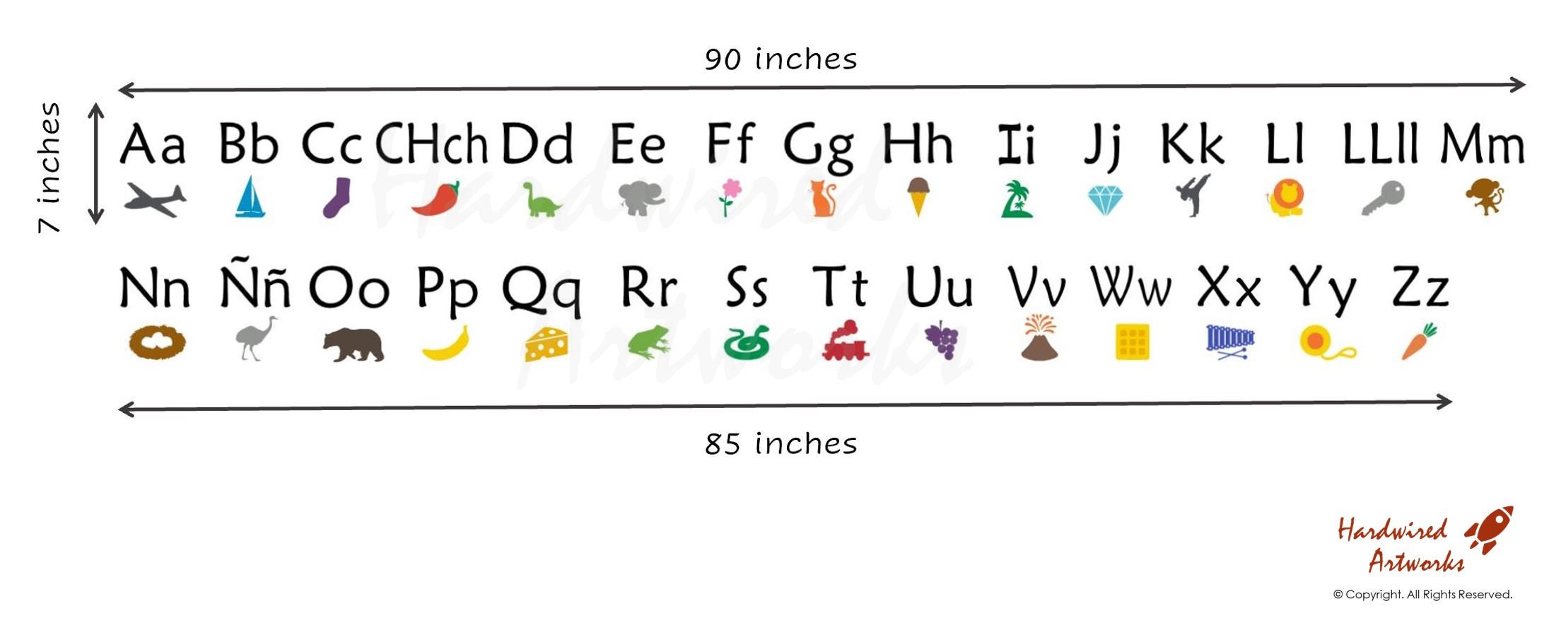 Spanish Alphabet Wall Decal Colorful Spanish Alphabet Letter Line With ...