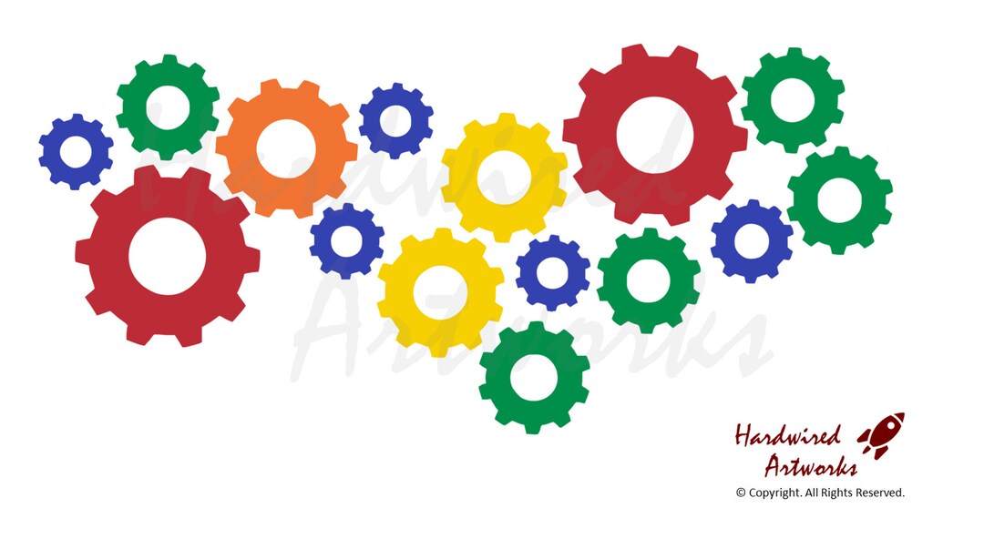 Gears Wall Decal - Rainbow Primary Colors - Gears and Cogs Wall Sticker ...