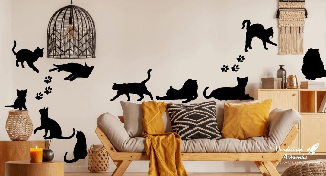 Cats Wall Decals - Set of 10 - Life Size Stickers for Cat Lovers - Cat ...