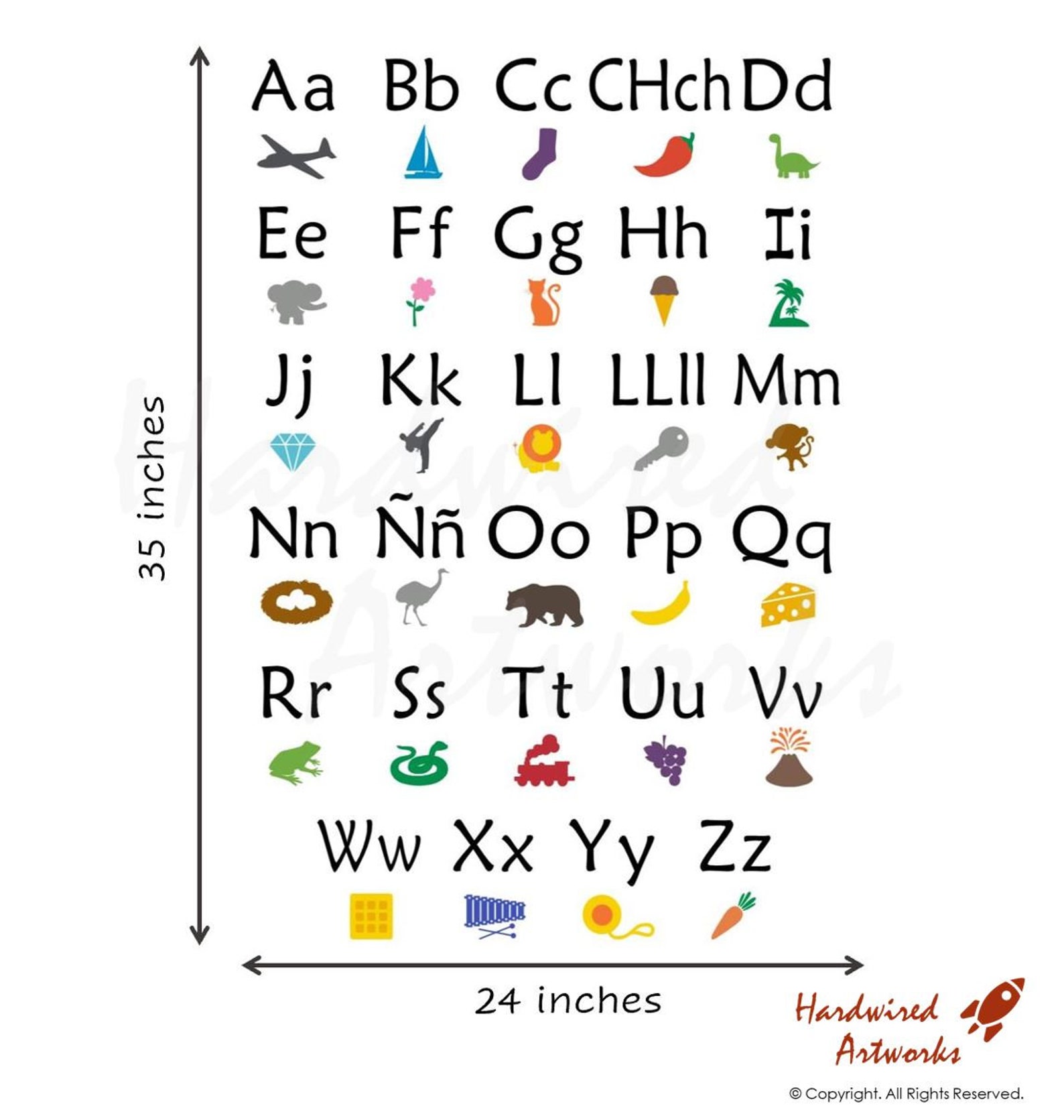 Spanish Alphabet Wall Decal Colorful Spanish Letters With Pictures ...