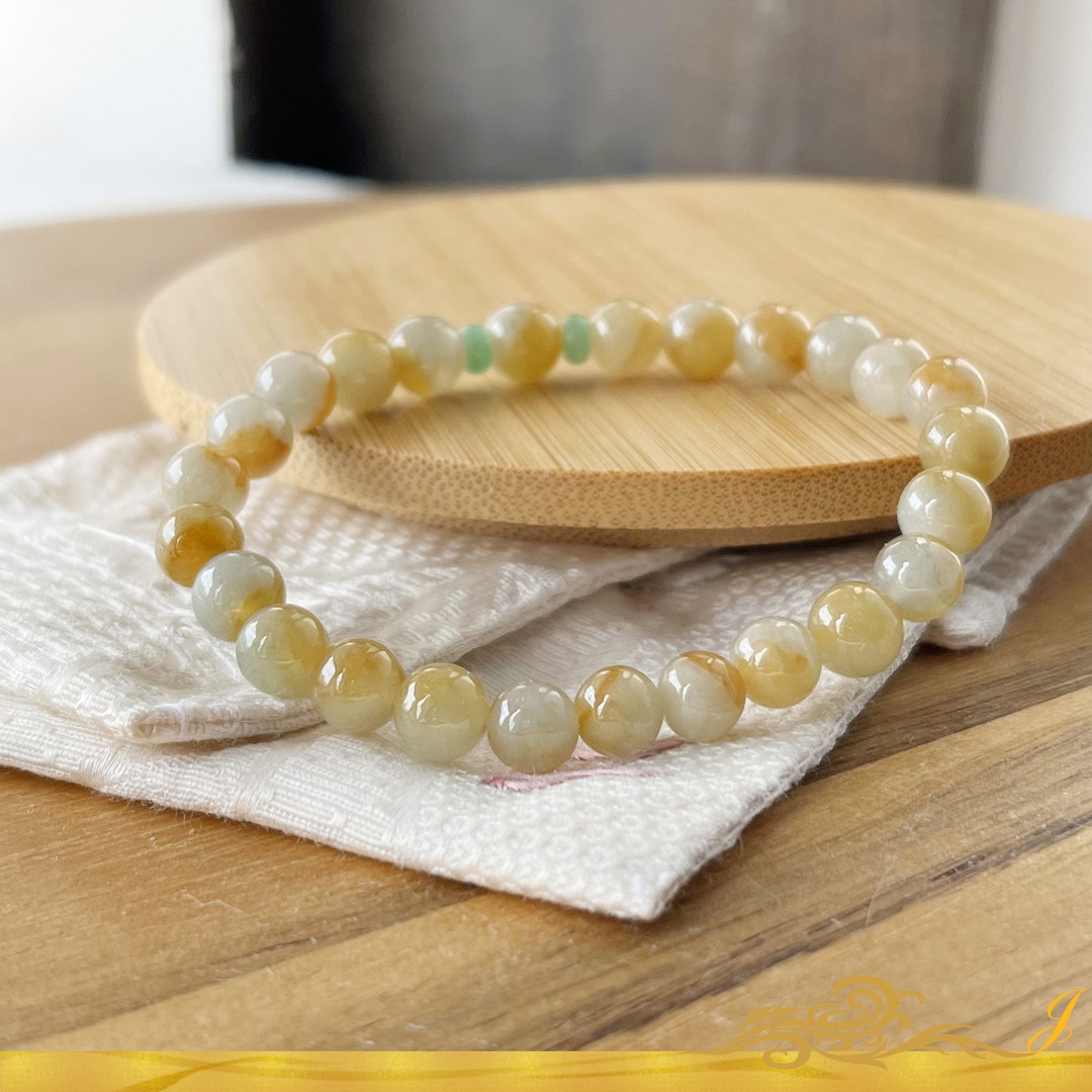 Stunning Grade A Burmese Icy Yellow Jade Beaded Bracelet, Burma Icy ...