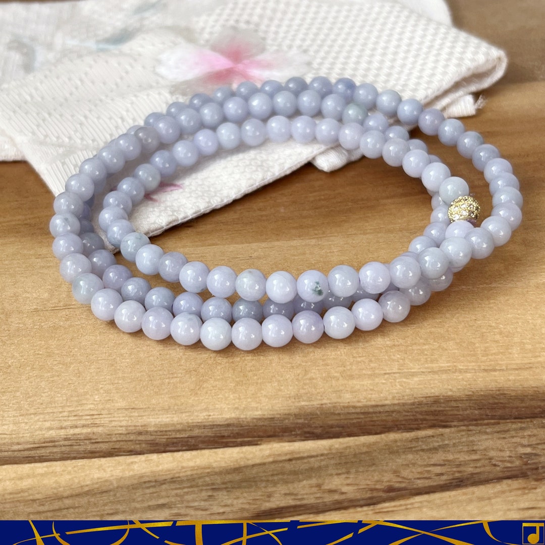 Elegant Certified Grade A Burma Light Purple Jade Beaded Necklace ...